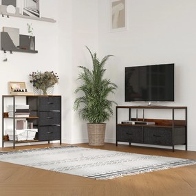 HOMCOM TV Stojan pro TV do 47" s industriálním stylem, s policí a 2 skládacími textilními šuplíky pro obývací pokoj nebo ložnici 98x29x56 cm v rustik…
