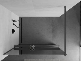 Mexen Kioto+, sprchová zástěna Walk-In s poličkou a věšákem 140 x 200 cm, 8mm sklo vzor zrcadlo, grafitový profil, 800-140-121-66-50