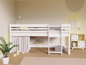 Benlemi Nízká vyvýšená postel TULY s žebříkem 90x200 cm Zvolte barvu: Bílá, Zvolte stranu: Vpravo, Zvolte variantu: Bez závěsu
