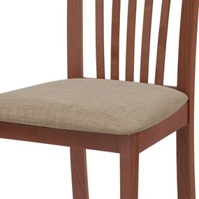 AUTRONIC Jídelní židle, masiv buk, barva třešeň, látkový béžový potah BC-3950 TR3