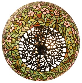 Stolní lampa Tiffany Rebecca zeleno růžová s florálním motivem – 46x72 cm