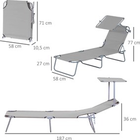 Lehátko Outsuuny skládací zahradní lehátko se stříškou, lehátko s opěradlem nastavitelným ve 4 směrech, kempingové lehátko odolné proti povětrnostním…