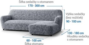 Bielastické potahy GRAFITI NOVÉ antracit sedačka s otomanem vpravo (š. 170 - 300 cm)