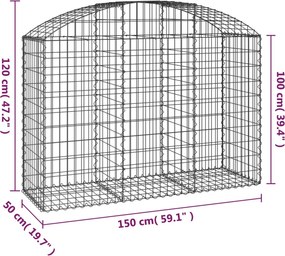 Klenutý gabionový koš 150 x 50 x 100/120 cm pozinkované železo 153455