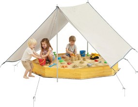 AIYAPLAY Pískoviště s střechou, 4 lavice, podložka pro 8 dětí ve věku 3-8 let, pro venkovní zahradu, dřevo, 214,5 x 214,5 cm, žlutá