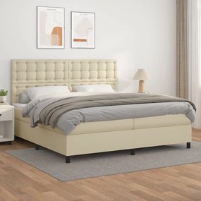 Box spring postel s matrací krémová 200x200 cm umělá kůže 3142865