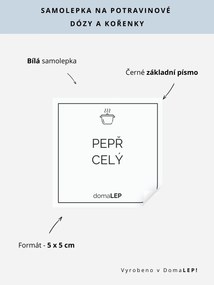 Samolepka na kořenky PEPŘ CELÝ bílá 5 × 5 cm základní písmo