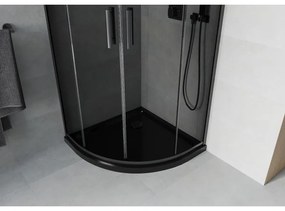 Mexen Rio, čtvrtkruhový sprchový kout s posuvnými dveřmi 80 (dveře) x 80 (dveře) x 190 cm, 5mm šedé sklo, černý profil + černá sprchová vanička SLIM, 863-080-080-70-40-4170B