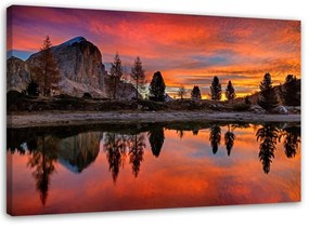 Obraz na plátně Aurora na jezeře Červená - 60x40 cm
