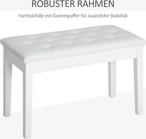 HOMCOM klavírní stolička ve venkovském stylu Klavírní lavice s úložným prostorem z kaučukového dřeva a imitace kůže, bílá, 76 x 36 x 50 cm pro milovn…
