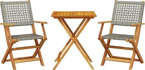 3dílný bistro set šedý polyratan a masivní dřevo 3281803