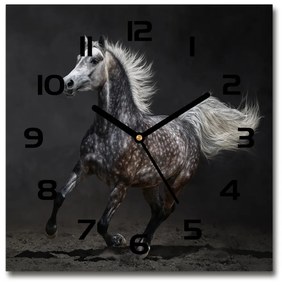 Wallmuralia Skleněné hodiny čtverec Šedý arabský kůň 30x30 cm