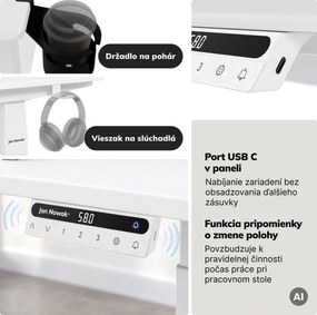 Elektrický stůl s nastavitelnou výškou ergonomický bílý,1600x800 mm: ARIA