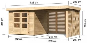 Dřevěný zahradní domek ASKOLA 3 s přístavkem Lanitplast