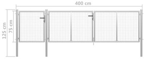 vidaXL Marketos Zahradní branka ocelová 400 x 75 cm stříbrná