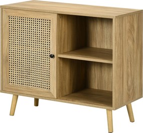 HOMCOM Úložný bufetový kabinet s 1 dveřmi se vzhledem ratanového dřeva - rozměr 80D x 39Š x 70V cm