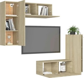 4dílný set TV skříněk dub sonoma kompozitní dřevo 3079004