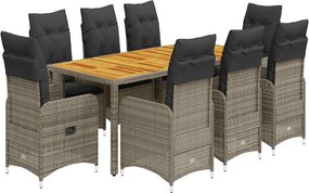 9dílný zahradní bistro set s poduškami šedý polyratan 3277026