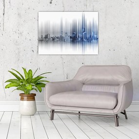 Skleněný obraz - Panorama města, modro-šedé (70x50 cm)