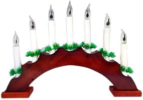 Vánoční dřevěný svícen ve tvaru oblouku, vínová, 7 svíček plamen