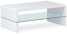 Konferenční stolek LUBA, bílý lesk, čiré sklo, š.110cm