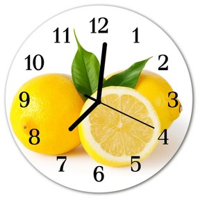 Nástenné skleněné hodiny citróny