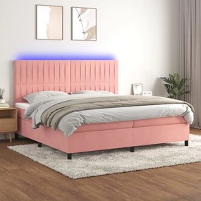 Box spring postel s matrací a LED růžová 200x200 cm samet