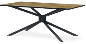 Jídelní stůl HT-885 OAK, 180x90 cm, MDF 3D dekor divoký dub, kov černý mat