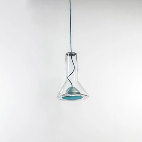 Závěsné svítidlo Whistle z ručně foukaného skla Dekor: Transparentní sklo / Mentholový reflektor, Rozměr: ø 280 x 400 mm