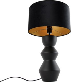 Designová stolní lampa černá se stínítkem z velúru černá se zlatem 35 cm - Alisia