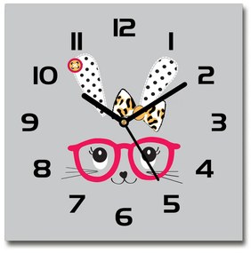Wallmuralia Skleněné hodiny čtverec Králík v brýlích 30x30 cm