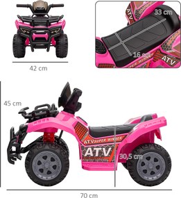 HOMCOM Mini elektrická čtyřkolka pro děti 18-36 měsíců, elektrická čtyřkolka s předním LED světlem, kov a PP plast, růžová, bezpečná zábava pro malé …