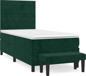 Box spring postel s matrací tmavě zelená 90x200 cm samet 3137884