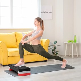 HOMCOM Stepping Board Aerobic Fitness s nastavitelnou výškou (10/20 cm), cvičební kolo Stepper, černá+šedá+červená, 68x28x15cm| Aosom