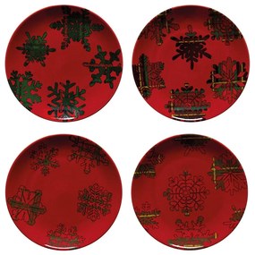 Sada 4 červeno-černých dezertních talířů z kameniny Casafina Snowflake, ø 21,6 cm