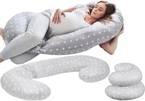 Těhotenský a kojicí polštář BABYMAM PREMIUM 300 cm 3v1 - Bílé hvězdičky s šedou