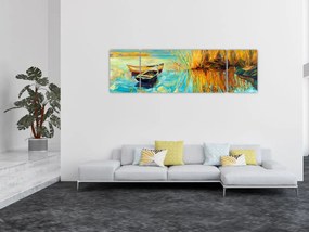 Obraz - Jezero s loďkami (170x50 cm)