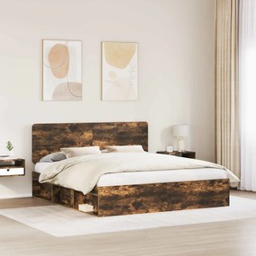 Rám postele Kouřový dub 200 x 200 cm Masivní borové dřevo 3412447