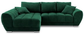 Lahvově zelená rozkládací rohová pohovka se sametovým potahem Windsor &amp; Co Sofas Nuage, levý roh