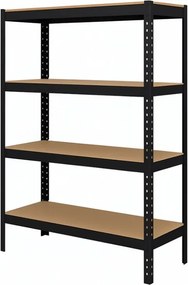 Regál 160x80x40 cm lakovaný 4-policový, nosnost 700 kg - černý