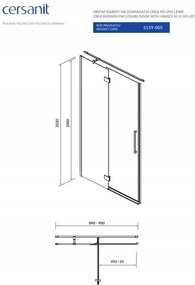 Cersanit Crea, křídlové dveře do otvoru 90x200 cm (levé), 8mm čiré sklo, chromový profil, S159-005