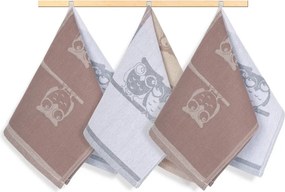 Bellatex Kuchyňské utěrky sada 3 kusů 50x70 cm Sova Béžová,Šedá