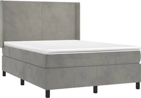 Box spring postel s matrací a LED světle šedá 140x200 cm samet 3139445