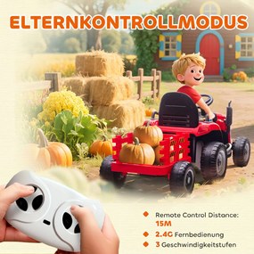 AIYAPLAY Elektrický dětský traktor, sedací traktor s dálkovým ovládáním, měkký start, pro děti ve věku 3-8 let, červený
