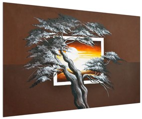 Moderní obraz stromu a východu slunce (120x80 cm)