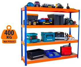 Fistar Regál 1800x1200x600 mm PROFESIONÁLNÍ, lakovaný 4-policový, nosnost 1600 kg - MODRO-ORANŽOVÝ