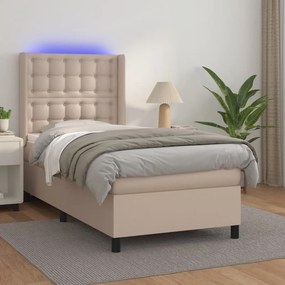Box spring postel matrace a LED cappuccino 100x200cm umělá kůže 3139372