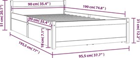 Rám postele se zásuvkami bílý 90 x 190 cm Single 3103479