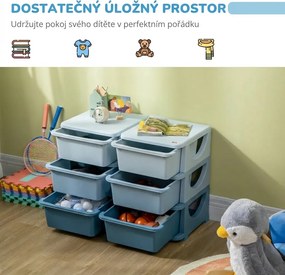 HOMCOM Dětská zásuvková skříňka (organizér) s úložnými boxy na hračky, modrá, 75 x 37 x 56,5 cm 311-053V00BU