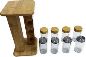 Sinsay - Bambusový stojan na koření se skleněnými nádobami 9 pack - clear